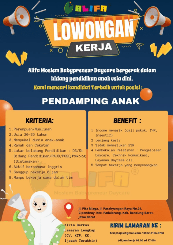 Lowongan Kerja Pendamping Anak di Alifa Daycare - LokerBandung.id