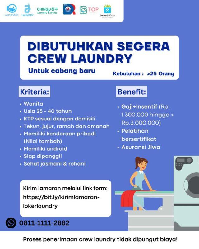 Lowongan Kerja Crew Laundry di BERANI Laundry Support System - LokerBandung.id