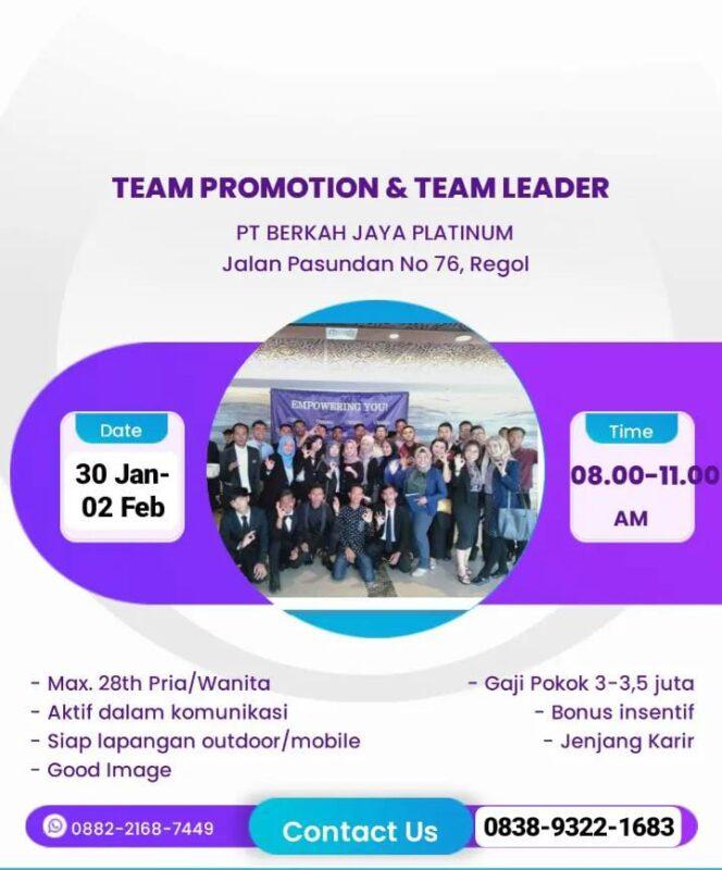 Lowongan Kerja Team Promotion - Team Leader di PT. Berkah Jaya Platinum ...