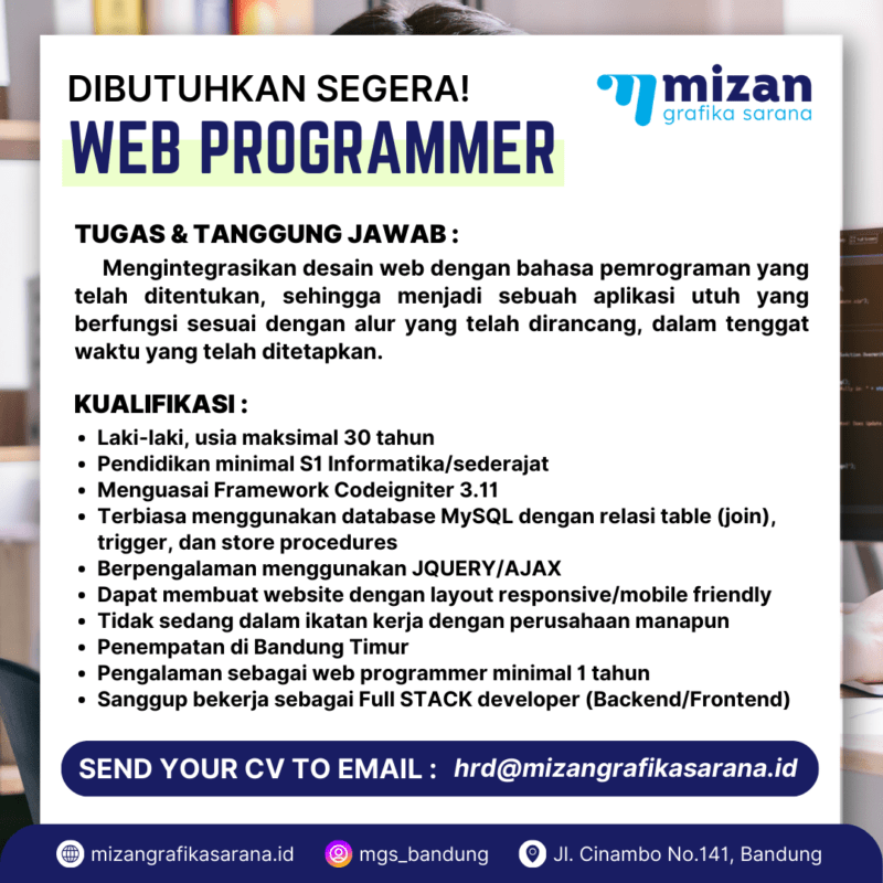 Lowongan Kerja Web Programmer di PT. Mizan Grafika Sarana - LokerBandung.id