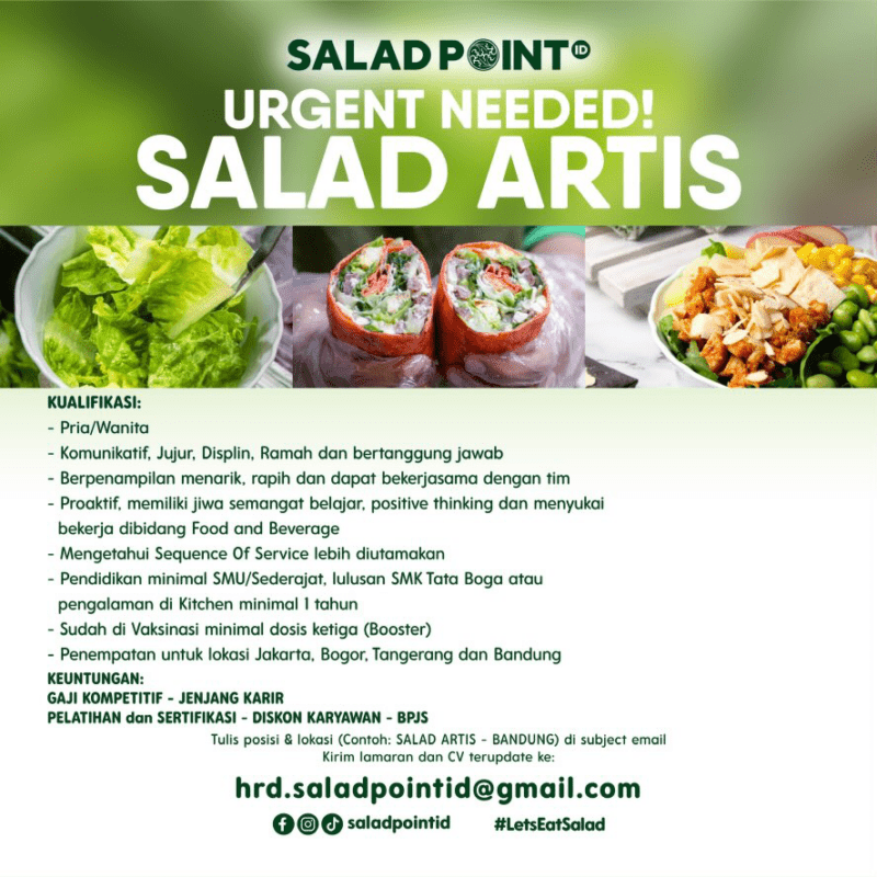 Lowongan Kerja Salad Artist di Salad Point ID - LokerBandung.id