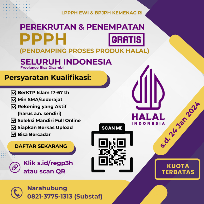 Lowongan Kerja Pendamping Proses Produk Halal di Substaf Rekrutmen PPPH - LokerBandung.id
