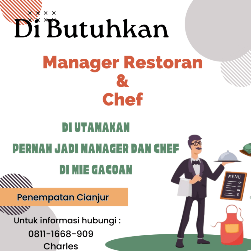 Lowongan Kerja Manager Restoran - Chef di Ho Cia Mie - LokerBandung.id
