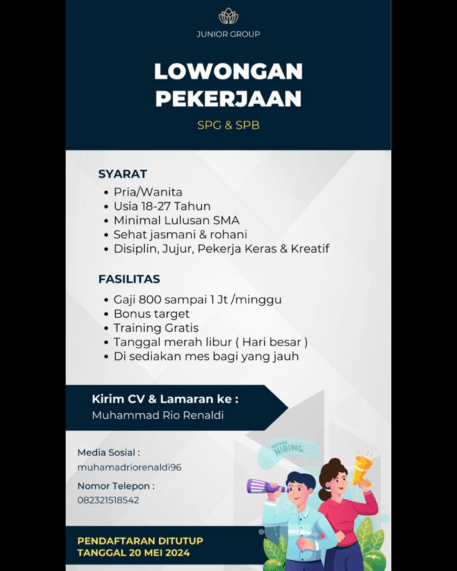 Lowongan Kerja SPG - SPB di Junior Group - LokerBandung.id