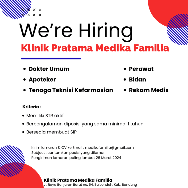 Lowongan Kerja Dokter Umum - Apoteker - Tenaga Teknisi Kefarmasian - Perawat - Bidan - Rekam ...