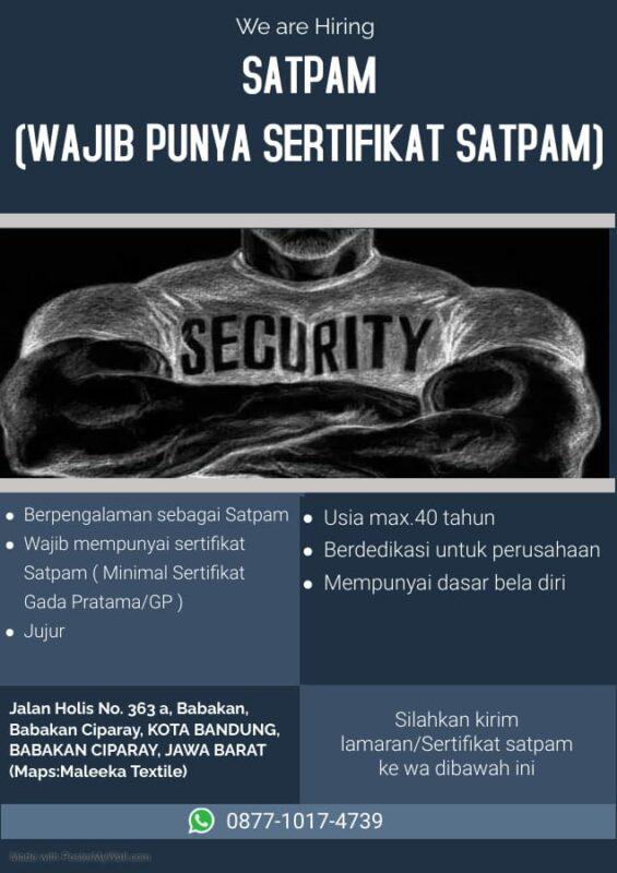Lowongan Kerja Satpam di Maleeka Textile - LokerBandung.id