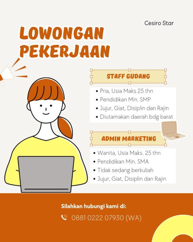 Lowongan Kerja Staff Gudang - Admin Marketing di Cesiro Star - LokerBandung.id