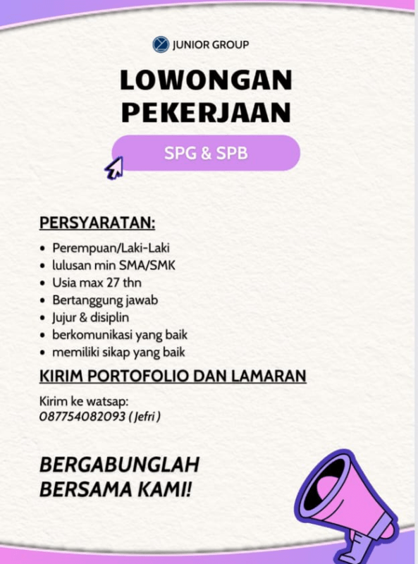 Lowongan Kerja SPG - SPB di Junior Group - LokerBandung.id