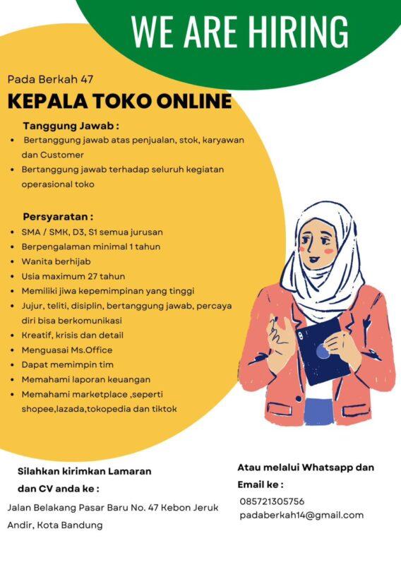 Lowongan Kerja Kepala Toko Online di Toko Pada Berkah Grosir (Pada Berkah 47) - LokerBandung.id