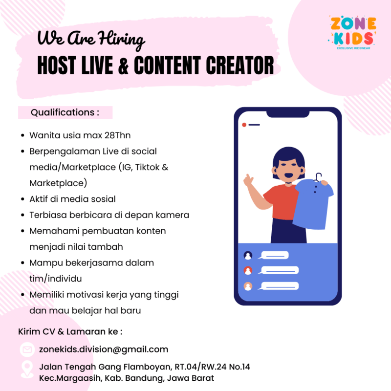 Lowongan Kerja Host Live & Content Creator di Zonekids - LokerBandung.id