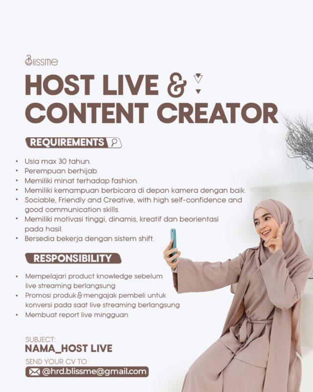 Lowongan Kerja Host Live & Content Creator di Blissme - LokerBandung.id