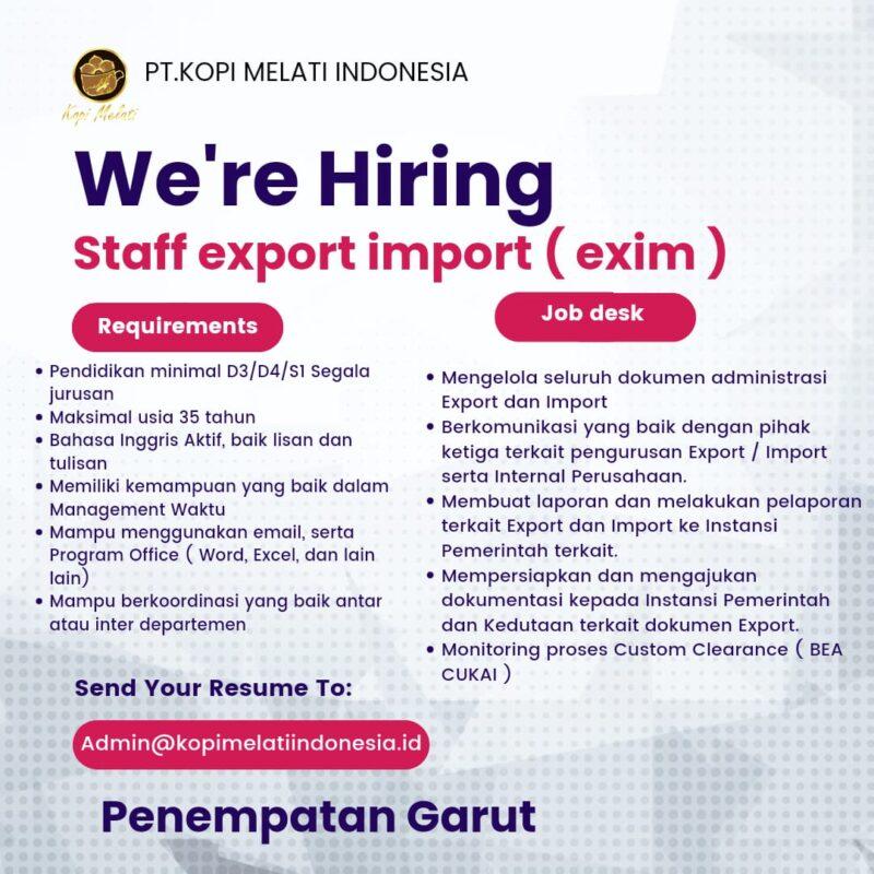 Lowongan Kerja Staff Export Import (Exim) - Accounting di PT. Kopi ...
