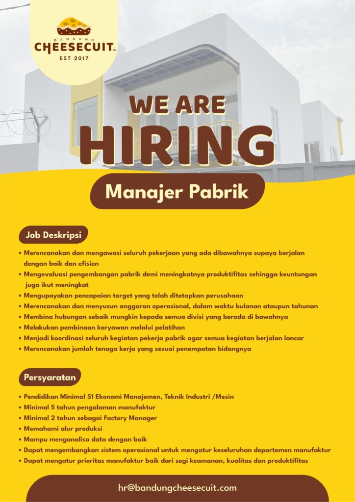 Lowongan Kerja Manager Pabrik - Staff Gudang - Staff QC - Staff RnD ...
