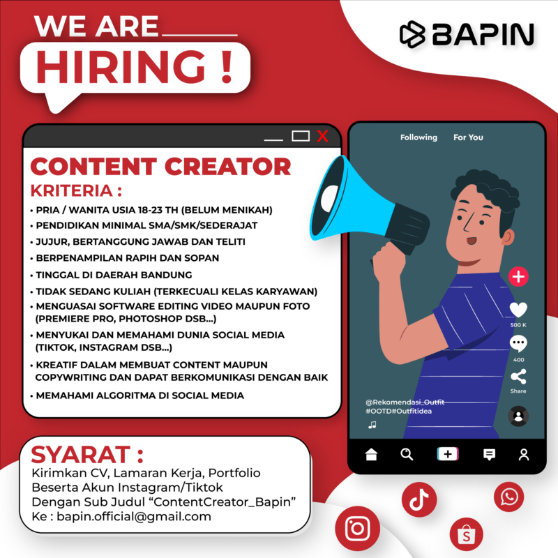 Lowongan Kerja Content Creator di BAPIN - LokerBandung.id