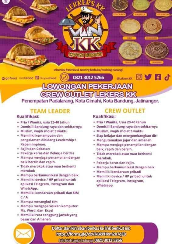 Lowongan Kerja Team Leader - Crew Outlet di Lekkers KK - LokerBandung.id