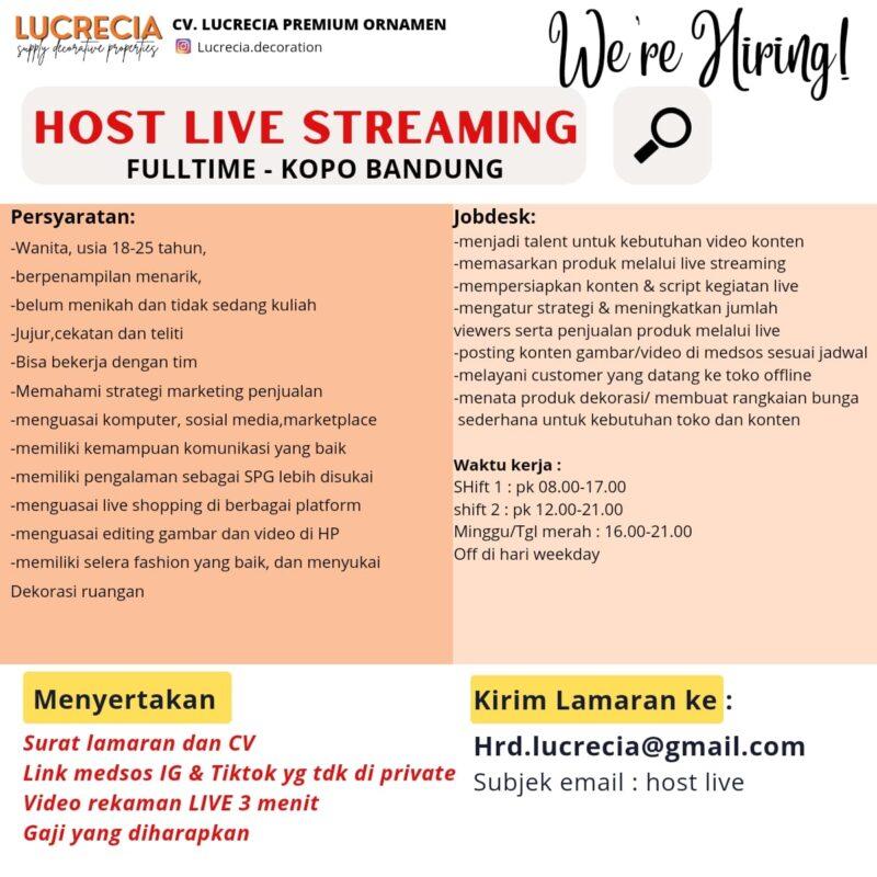 Lowongan Kerja Host Live Streaming di Lucrecia - LokerBandung.id
