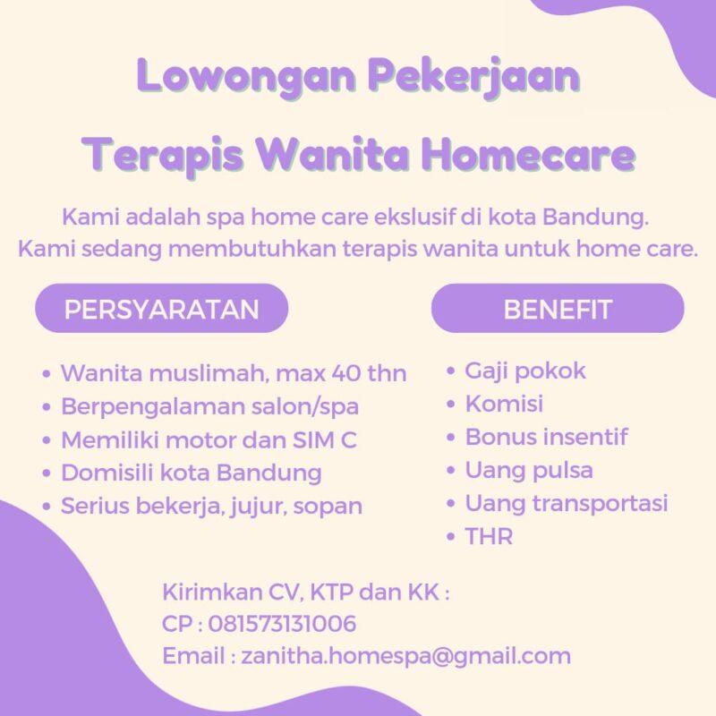 Lowongan Kerja Terapis Spa Wanita Homecare di Zanitha Homespa - LokerBandung.id