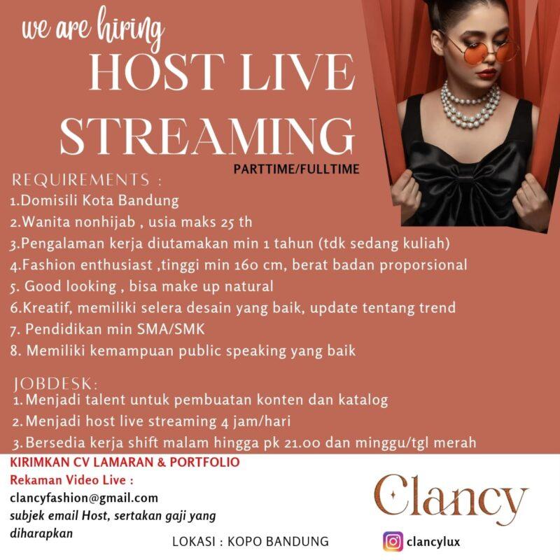 Lowongan Kerja Host Live Streaming di Clancy - LokerBandung.id