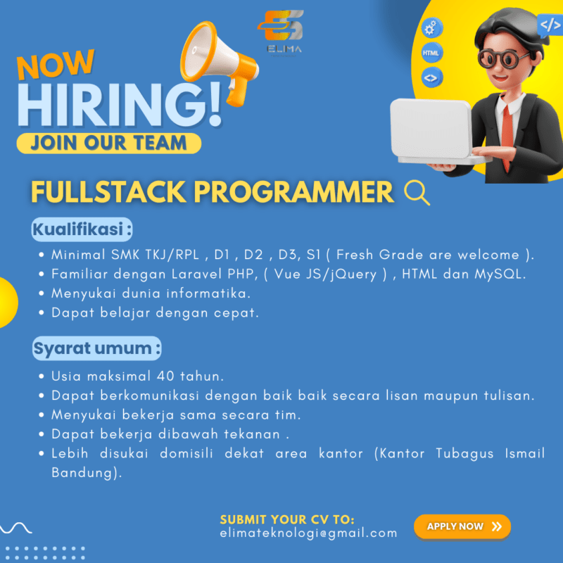 Lowongan Kerja Fullstack Programmer di PT. Elima Firman Teknologi - LokerBandung.id
