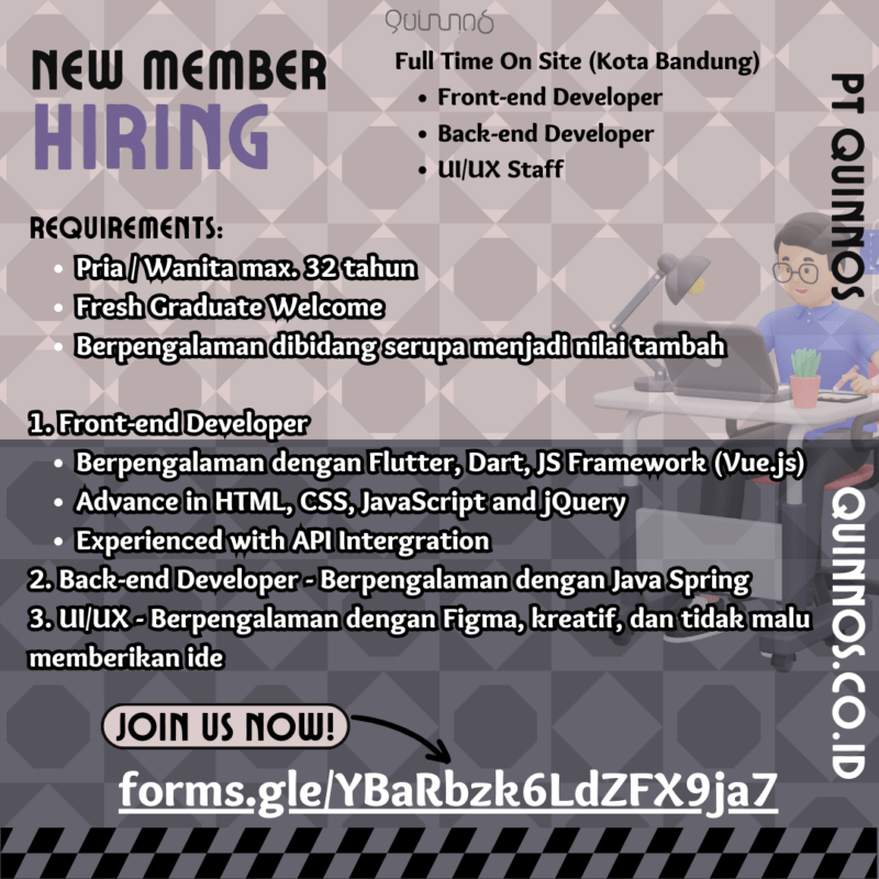 Lowongan Kerja Front End Developer - Back End Developer - UI/UX Staff di PT. Quinnos ...