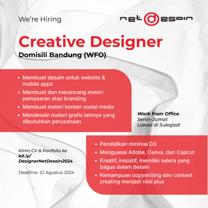 Lowongan Kerja Creative Designer di CV. Netmedia Komunika (Net Desain) - LokerBandung.id