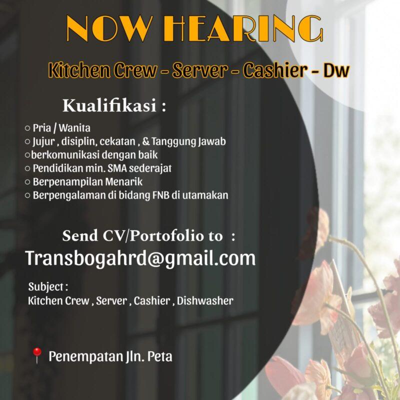 Lowongan Kerja Kitchen Crew - Server - Cashier - Dishwasher di CV. Trans Boga Sejati ...