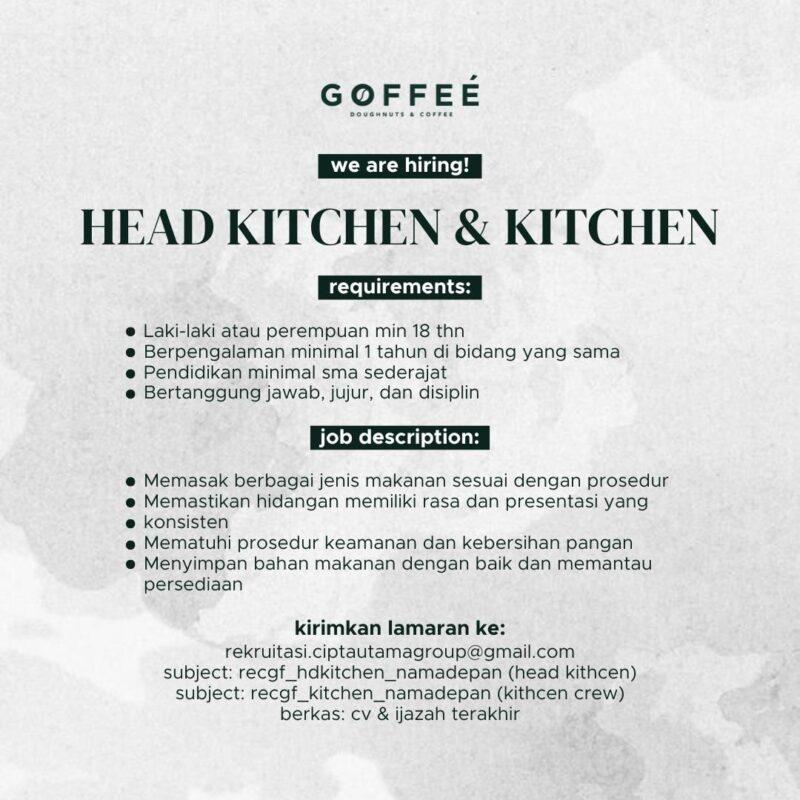 Lowongan Kerja Head Kitchen - Kitchen di Goffee Bandung - LokerBandung.id