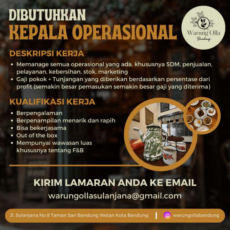 Lowongan Kerja Kepala Operasional di Warung Olla Bandung - LokerBandung.id