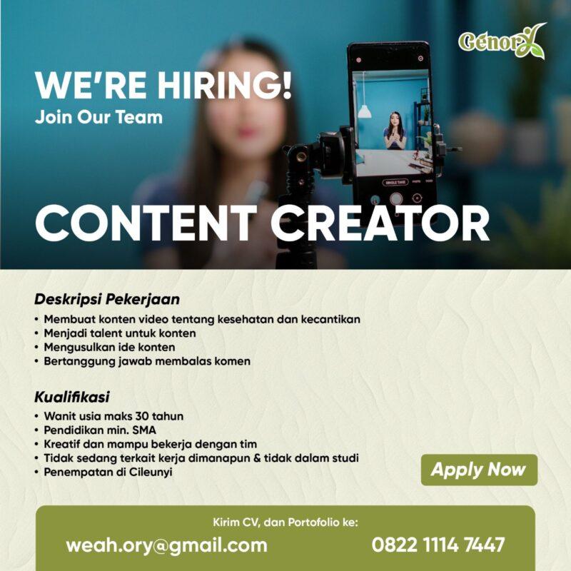 Lowongan Kerja Content Creator - Video Editor - Marketplace Specialist ...