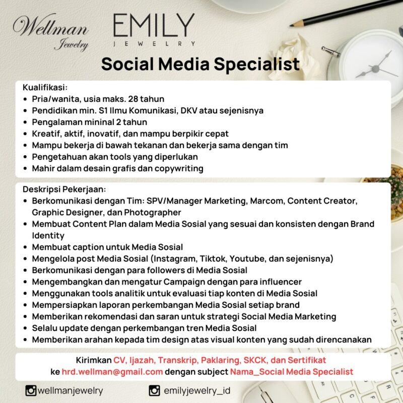 Lowongan Kerja Social Media Specialist - Content Creator di Wellman Jewelry - LokerBandung.id