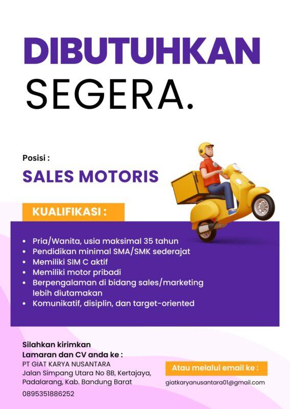 Lowongan Kerja Sales Motoris di PT. Giat Karya Nusantara - LokerBandung.id
