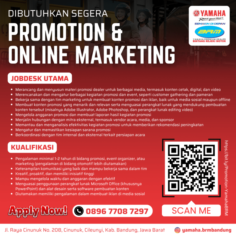 Lowongan Kerja Promotion dan Online Marketing di Yamaha Bintang Rejeki ...