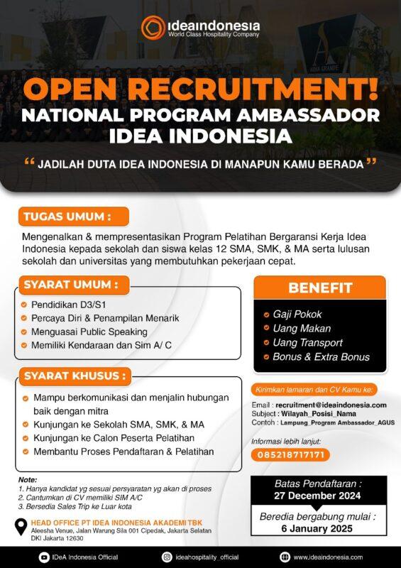 Lowongan Kerja National Program Ambassador di PT. Idea Indonesia ...
