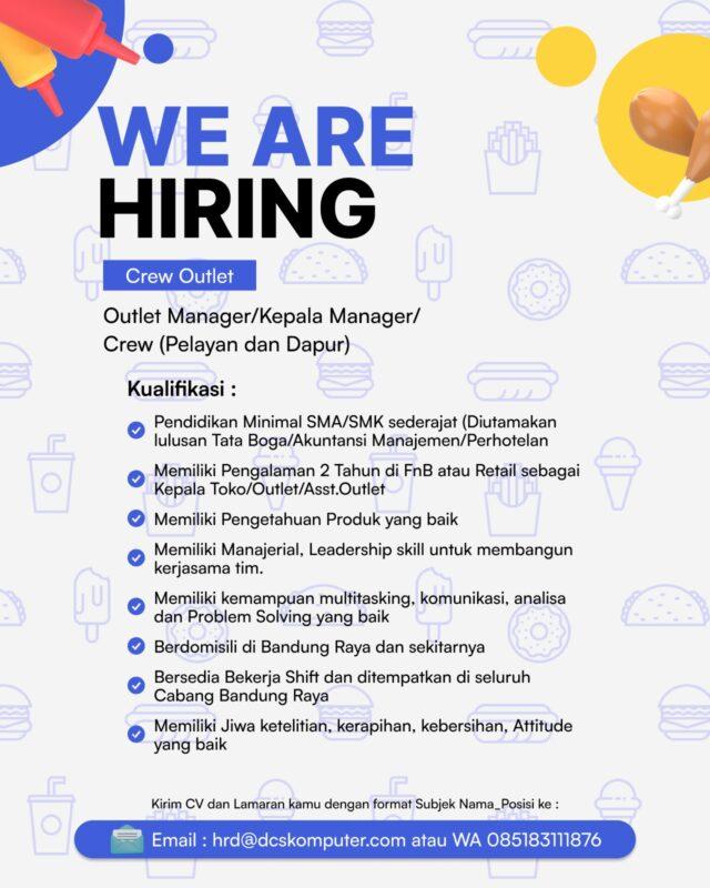 Lowongan Kerja Outlet Manager/Kepala Manager/Crew (Pelayan dan Dapur) - Koki/Juru Masak ...