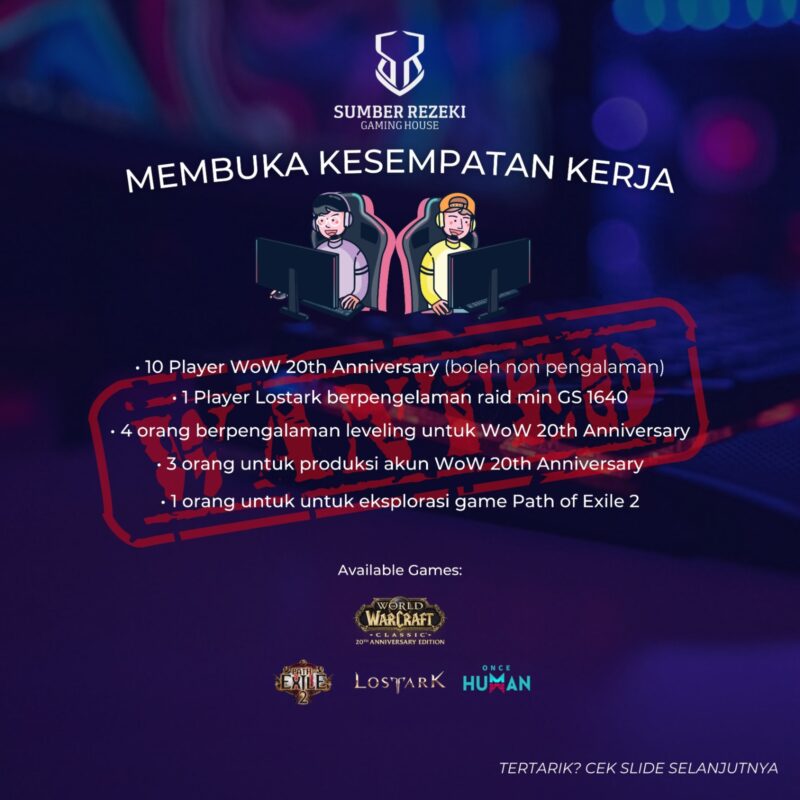Lowongan Kerja Game Online PC Players di SRGH (Sumber Rezeki Gaming ...