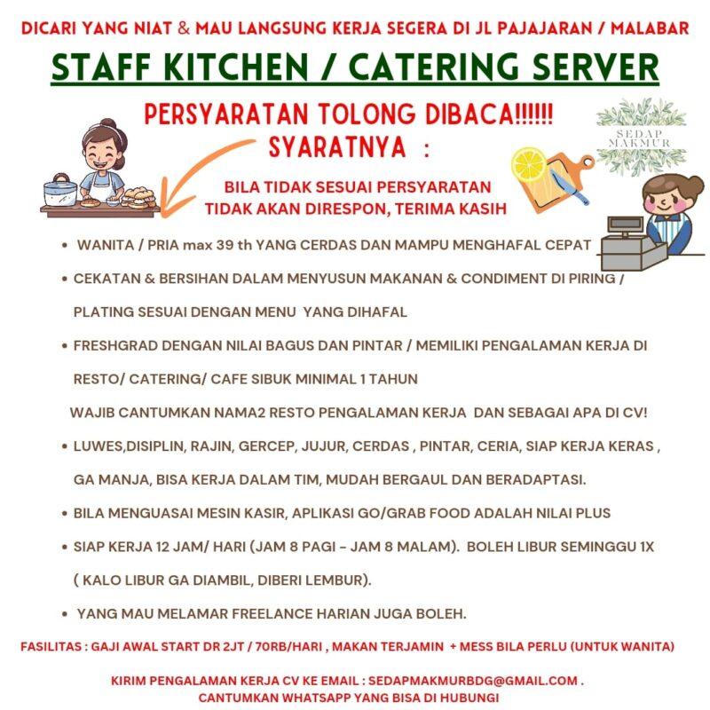 Lowongan Kerja Staff Kitchen / Catering Server di Sedap Makmur ...