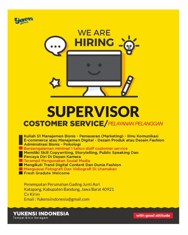 Lowongan Kerja Supervisor Customer Service di Yukensi Indonesia ...