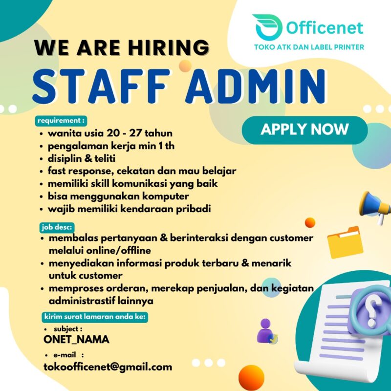 Lowongan Kerja Staff Admin di Officenet - LokerBandung.id