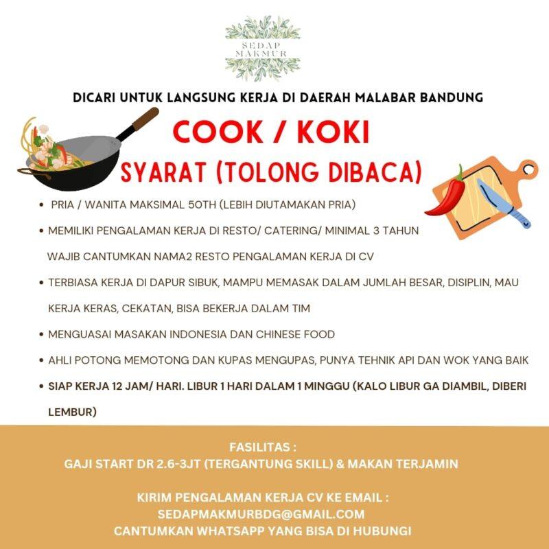 Lowongan Kerja Cook/Koki di Sedap Makmur - LokerBandung.id
