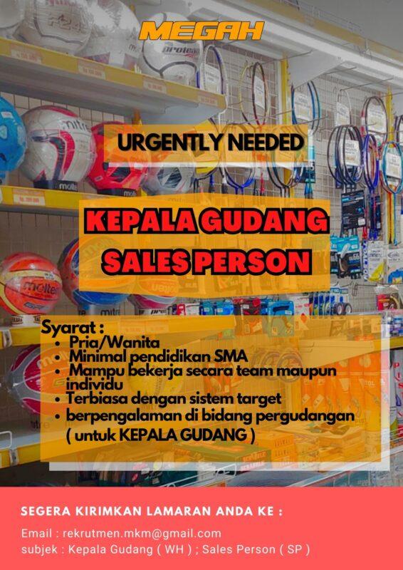 Lowongan Kerja Sales Person - Kepala Gudang di Megah Sports ...