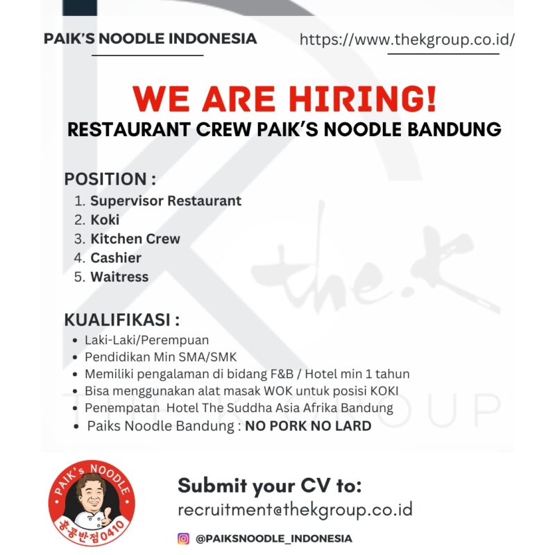 Lowongan Kerja Supervisor Restaurant - Koki - Kitchen Crew - Cashier - Waitress di PT. Nuansa ...