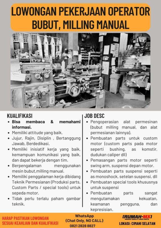 Lowongan Kerja Operator Mesin Bubut Milling Manual di Rumah MX ...