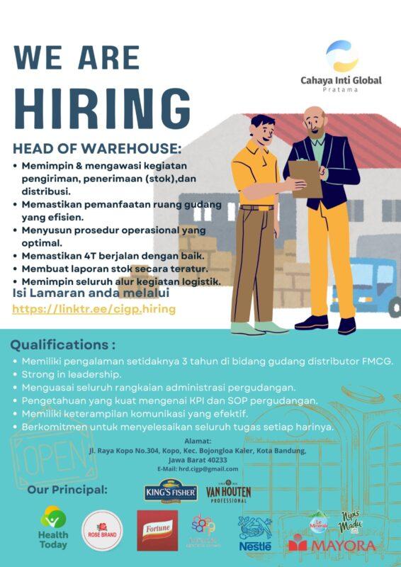 Lowongan Kerja Head of Warehouse - Sales Supervisor - Head Admin ...