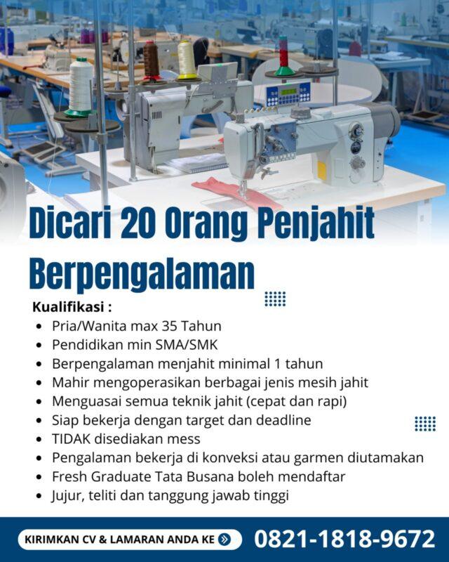 Lowongan Kerja Penjahit Berpengalaman - Tukang Potong Kain di My Bunda - LokerBandung.id