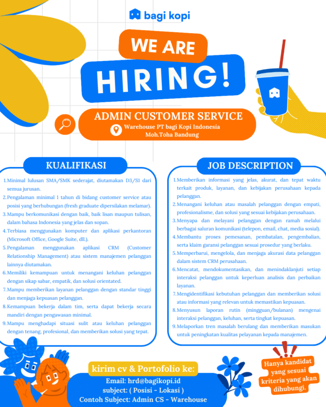 Lowongan Kerja Admin Customer Service - Barista - Waitress - Kitchen di ...