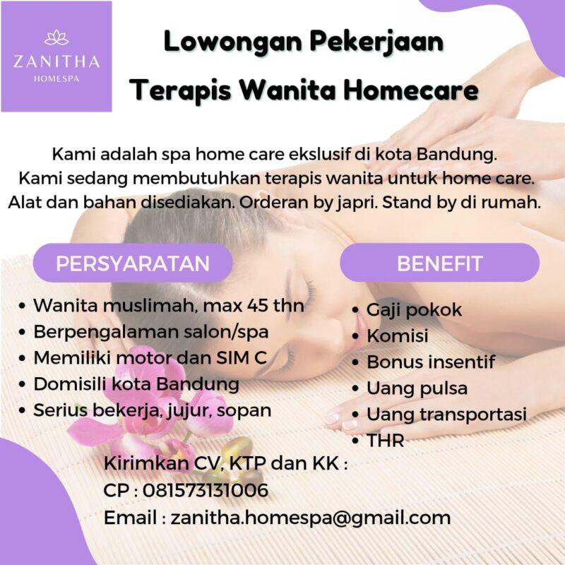 Lowongan Kerja Terapis Wanita Homecare di Zanitha Homespa - LokerBandung.id