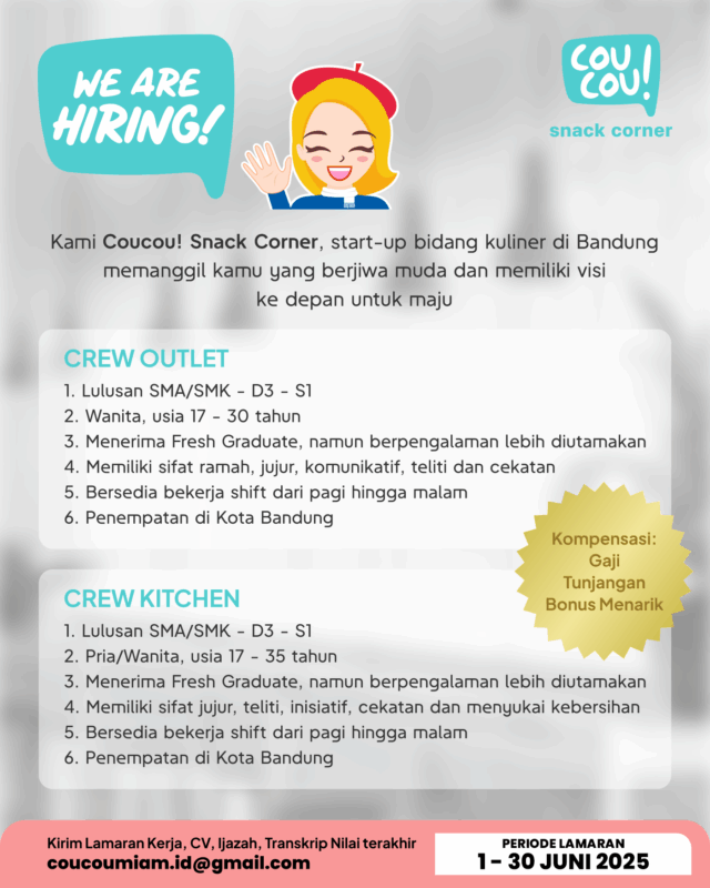 Lowongan Kerja Crew Outlet - Crew Kitchen di Coucou! Snack Corner ...