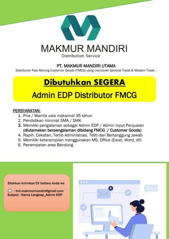 Lowongan Kerja Admin EDP Distributor FMCG - Supervisor Sales GT (General Trade) di PT. Makmur ...
