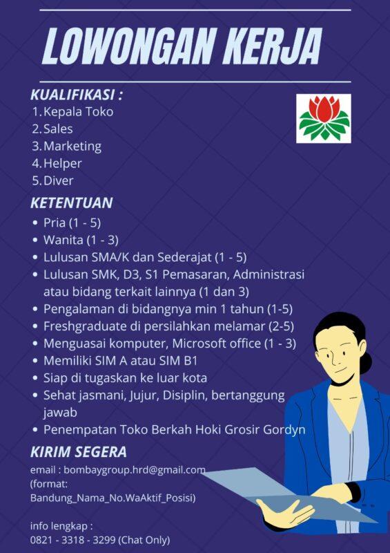 Lowongan Kerja Kepala Toko - Sales - Marketing - Helper - Driver di Toko Berkah Hoki Bandung ...