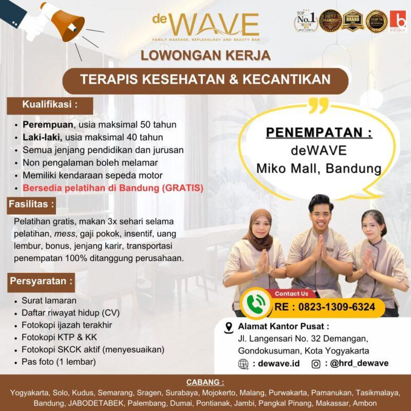 Lowongan Kerja Terapis di deWAVE Family Massage Reflexology & Beauty Bar - LokerBandung.id